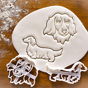 Set of 2 Long Haired Dachshund cookie cutters (Designs: Body & Face), 2 pieces - Bakerlogy