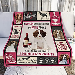 A Woman Cannot Survive On Alone She Also Need A Springer Spaniel Blanket Gift For Dog Lovers Birthday Gift Home Decor Bedding Couch Sofa Soft and Comfy Cozy