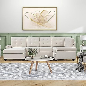 FULife Modern U-Shaped Sectional Sofa with Chaise Lounge,Comfy Modular Couch w/Nailhead Trim Armrest,Linen Fabric Upholstered 6-Seater Corner Sofá for Living Room Apartment Office, Beige 120" w