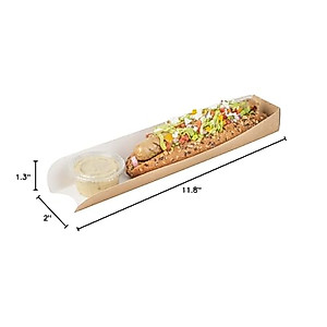 Restaurantware Bio Tek 11.8 x 2 x 1.3 Inch Hot Dog Trays 200 Open-Design Hot Dog Containers - Greaseproof Recyclable Kraft Paper Hot Dog Serving Trays