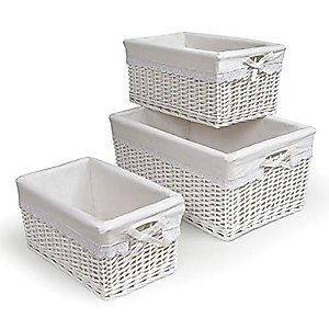 Three Nesting Wicker Nursery Baskets with Fabric Liners