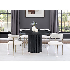 Meridian Furniture 728Black-T Belinda Collection Mid-Century Modern Dining Table, Solid Wood Base, Black Finish Oak Wood Veneer MDF Top, Round Top, Fluted Base, 48" W x 48" D x 31" H, Black