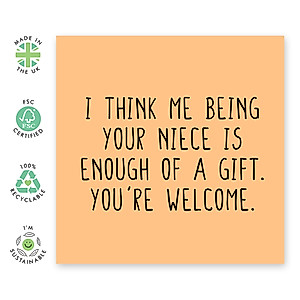 CENTRAL 23 Aunt Birthday Card - Sarcastic Mother's Day Card from Niece - 'Me Being Your Niece' - Funny Greeting Cards for Men - Fathers Day Card for Uncle - Comes with Stickers