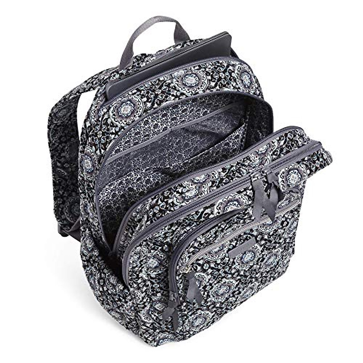 Vera Bradley Women's Cotton XL Campus Backpack, Charcoal Medallion, One Size