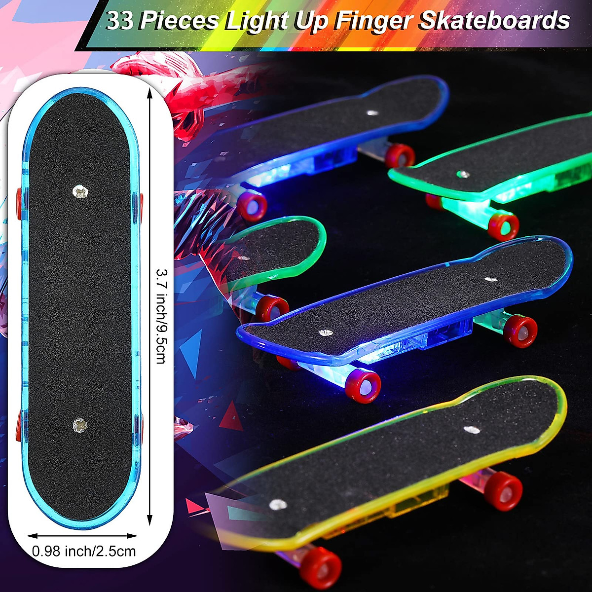 Sotiff 33 Pcs Light up Mini Finger Skateboard Toys Set, LED Finger Skateboards for Kids Hand Skateboard Toys Fingerboard Tiny Skateboards for Fingers Creative Fingertips Movement for Party(Classic)