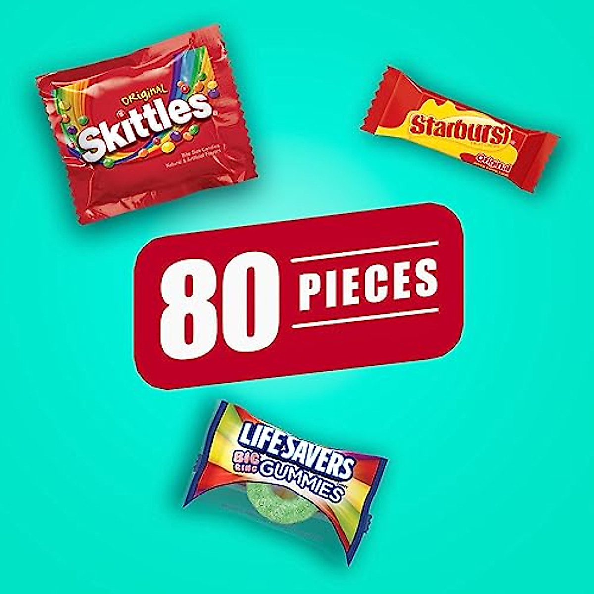 SKITTLES, STARBURST & LIFE SAVERS Fun Size Variety Pack Summer Chewy Candy Assortment, 22.7 oz, 80 Piece Bulk Candy Bag
