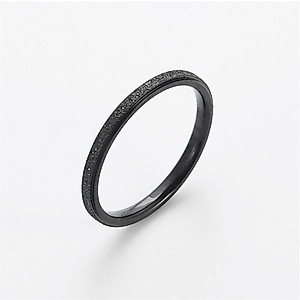 IFUAQZ Women's Men's Stainless Steel 2mm Thin Stacking Midi Rings Silver Rose Gold Sand Blast Finish Engagement Wedding Bands, Black Size 6