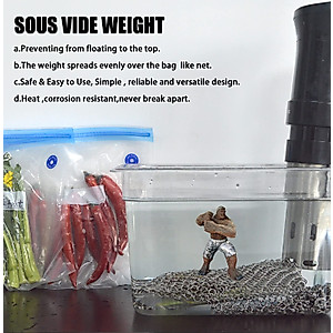 Sous Vide Weights 1LB,Food Grade 316 Stainless Steel Sinker Weight Net for Sous Vide Cooking,Reusable Sous Vide Cooking Accessory, Keep Food Submerged with 4pcs S Hooks