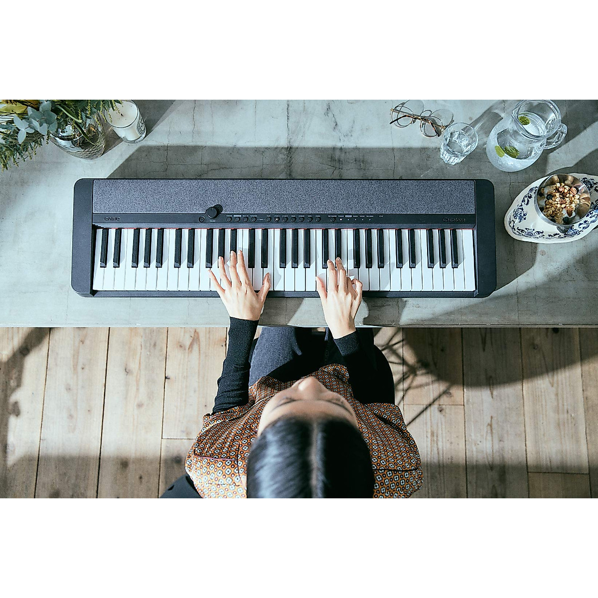 Casio 61-Key Portable Keyboard (CT-S1BK) and ChromaCast Double Braced X-Style Pro Series Keyboard Stand