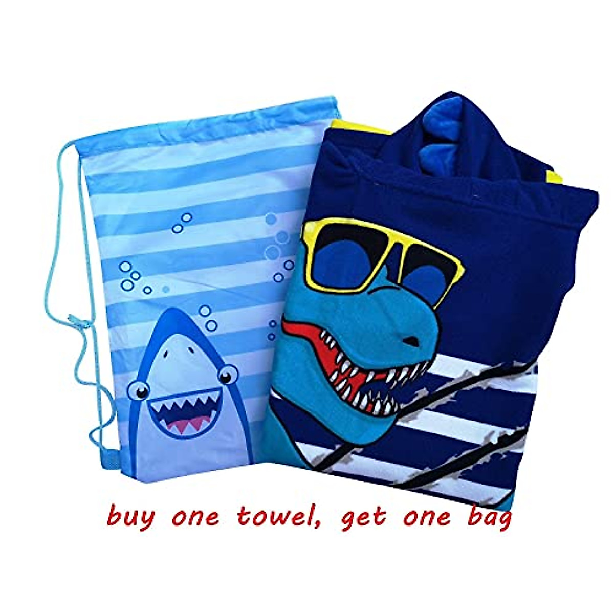 Athaelay Dinosaur Beach Towel with Hood for 3-10 Years Boys and Girls Hooded Towels Bath Robe for Kids with Drawstring Bag