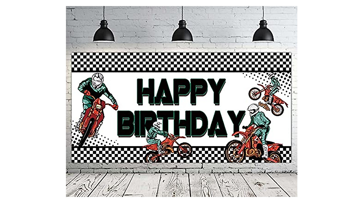 Large Motocross Happy Birthday Banner - Vibrant Party Backdrop