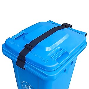 TIFFYONEK Trash Can Lock 1 Pcs, Trash Can Locks for Animals, Locking Trash Can During Strong Winds, Adjustable Garbage Can Lid Locks Strap for Prevents Squirrels, Dogs, Raccoons, Birds (Black, 1 Pcs)