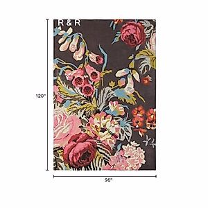 Restoration and Renovation Modern Rose Floral Wool Rug | Handmade Area Rug with Garden Colorful Flowers for Living Room Dining Room and Kitchen (Brown, 3x5 ft)