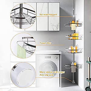 UIFER Corner Shower Caddy, Rustproof Shower Organizer Stainless Steel Tension Pole Shower Shelves, Height Adjustable 43 inch to 110 inch …