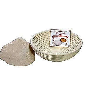 Saint Germain Bakery Premium Round Bread Banneton Basket with Liner - Perfect Brotform Proofing Basket for Making Beautiful Bread (10 inch)