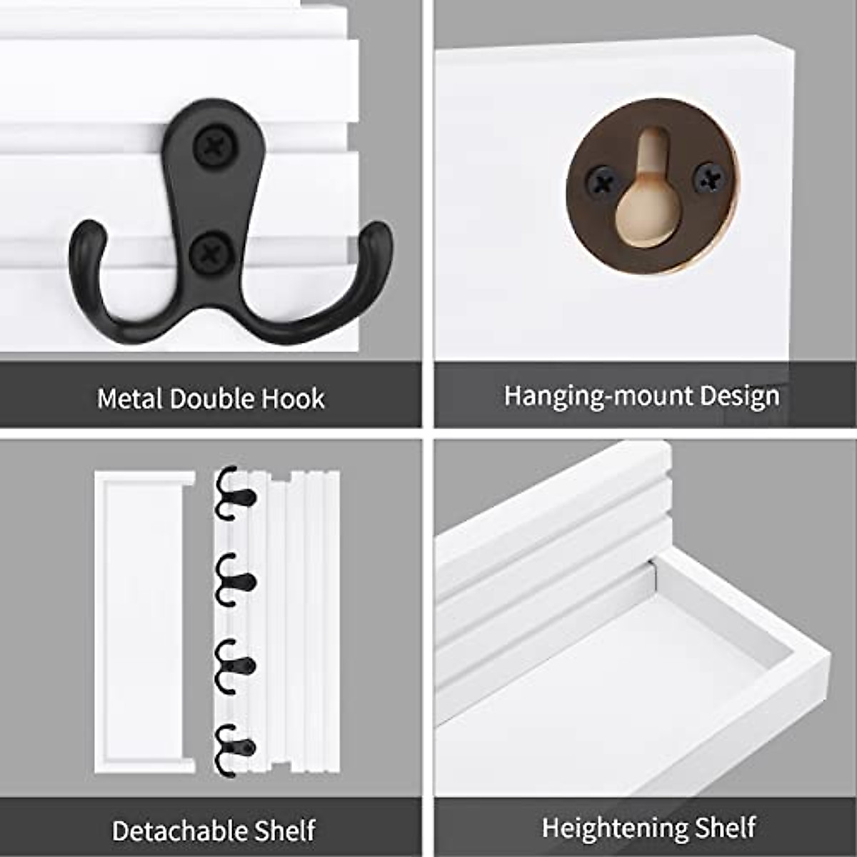 GerayMer Key Holder for Wall, Rustic Key and Mail Holder for Wall, Wood Hanging Key Holder with 4 Double Hooks, Key Rack Mail Organizer for Wall, Wall Organizer Key Hooks for Entryway Hallway