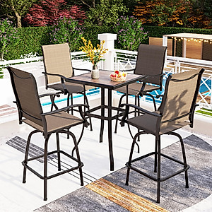 PHI VILLA 5 PCS Patio Swivel Bar Set Outdoor Bar Furniture Table and Chairs Set, 4 Bar Stools and 1 Table