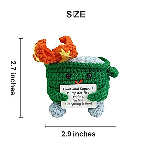Emotional Support Crochet Dumpster Fire with Positive Card Cute Room Decor Knitted Toys Funny Crochet Support Buddies Gifts for Friends (Green)