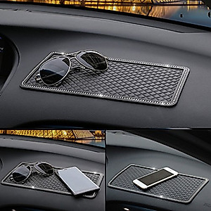 MLOVESIE Glitter Bling Crystal Anti-Slip Phone Hold Dashboard Sticky Pad Non-Slip Mat (Black)