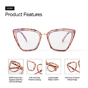 EVEE Fashion Cateye Computer Glasses For Women with Blue Light Blocking - (Vienna) (Pink Tortoise)