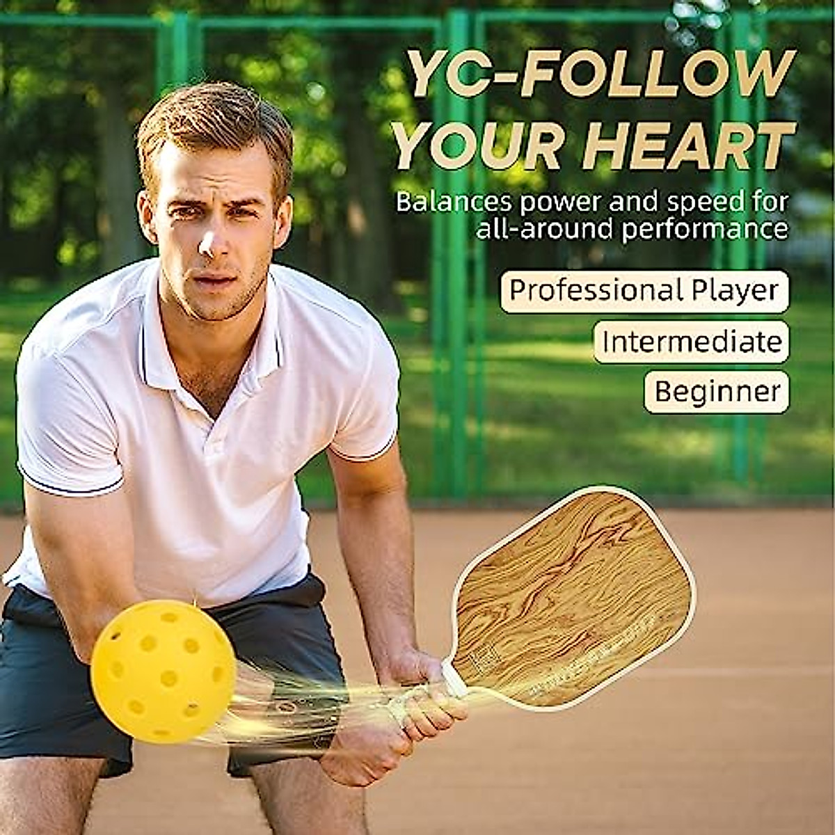 13 mm Pickleball Paddles Set of 2, 2023 USAPA Approved, Carbon Fiber Surface (CHS), Polypropylene Honeycomb Core, Anti-Slip Sweat-Absorbing Grip, 4 Pickleball, Portable Carry Bag (Wood Grain)