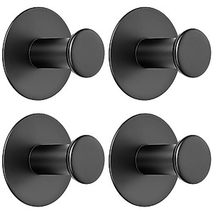 SAYAYO Self Adhesive Hooks for Hanging, Coat Hooks Wall Mount Matte Black Towel Hook for Bathrooms, Stick on Hooks SUS304 Stainless Steel, 4pcs