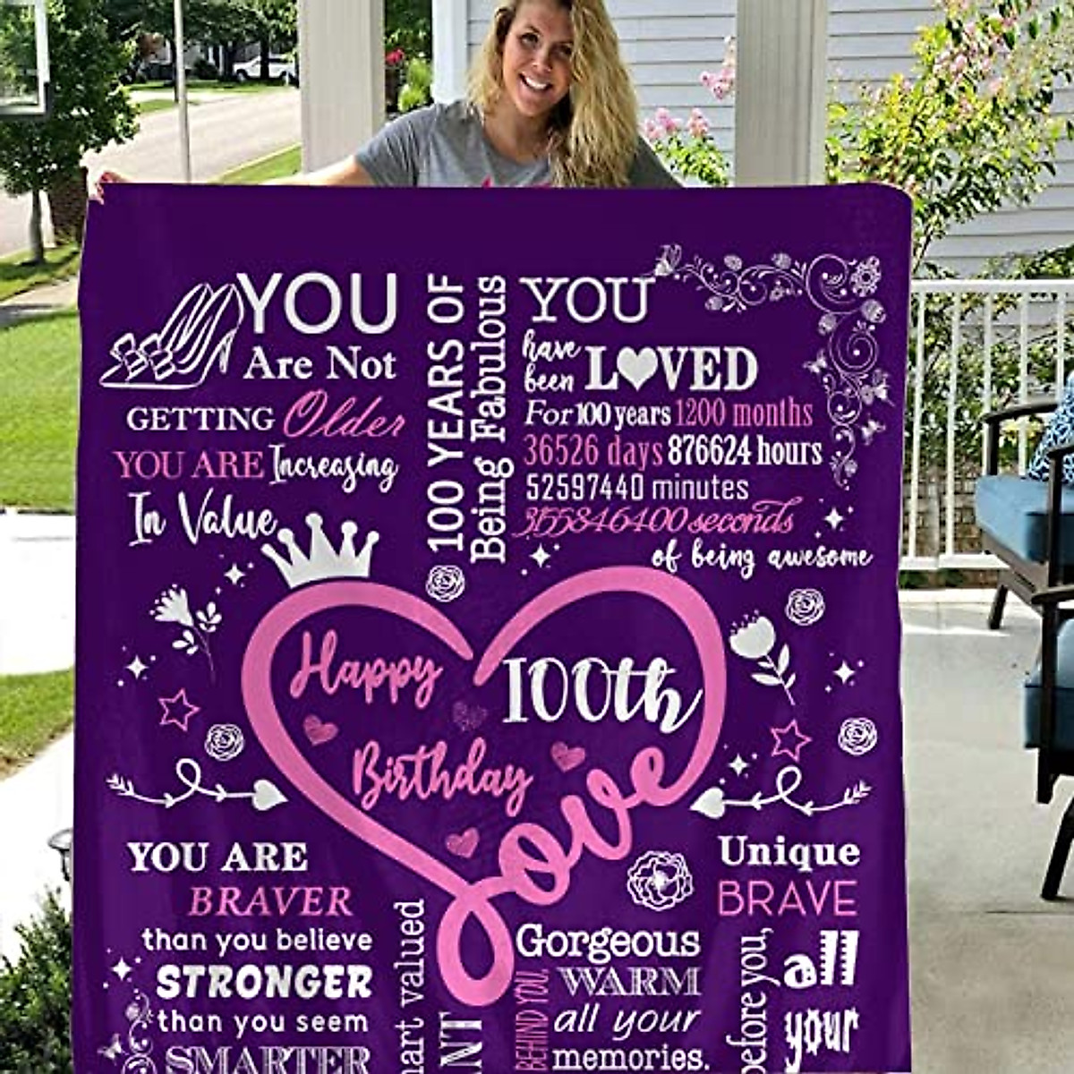 LGNACELEE 100th Birthday Decoration Gift for Women Blanket, Birthday Gift Ideas Throw Blanket, 100 Years Old Birthday Gift for Grandma, Mom, Friend, Sister, Wife, Aunt, Coworker, Purple, 50 x 60 Inch
