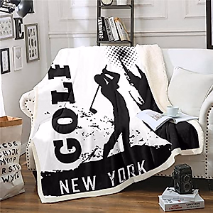 Golf Sherpa Blanket,Golf Balls Blanket Sports Game Theme Throw Blanket Twin for Chair Black White Fleece Blanket Boys Room Decorative Plush Blanket Teens Adults Bedroom Decor Caring Gift for Men