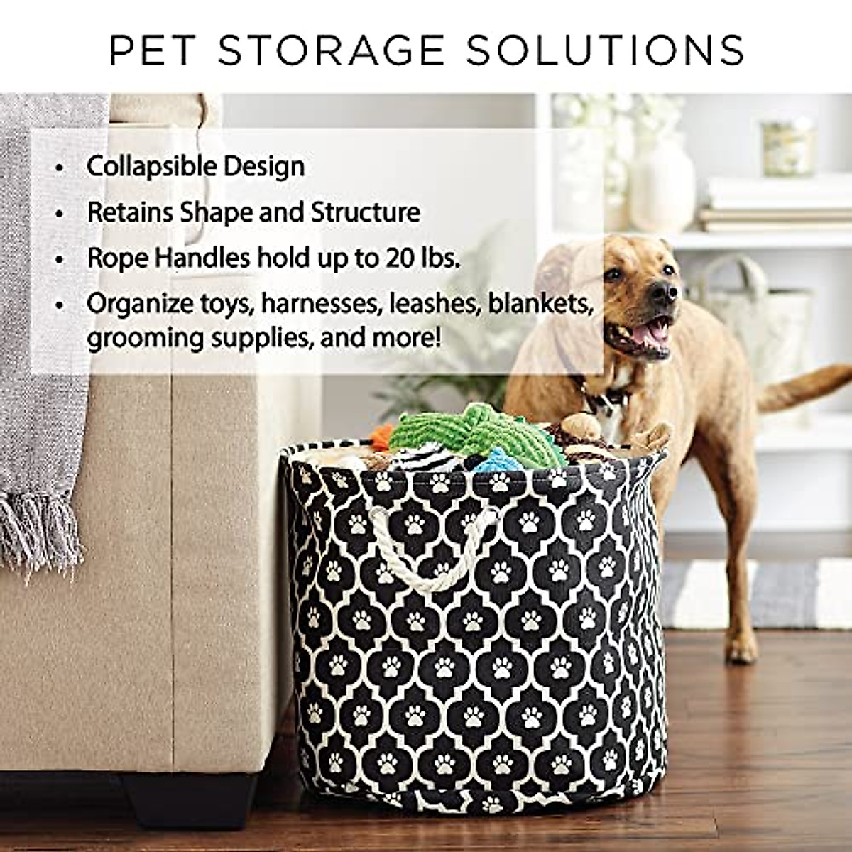 Bone Dry Pet Storage Collection Lattice Paw Print, Medium Round, White/Gray