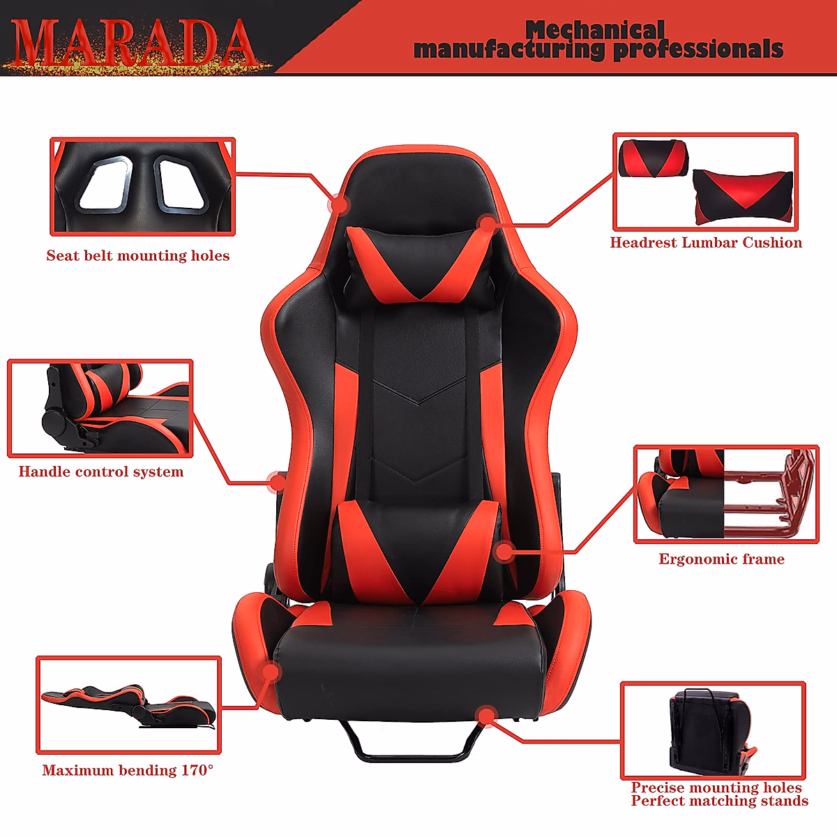 Supllueer Racing Seats Double Slide Rails Universal Racing Seats with Neck Waist Pillows fit Racing Simulator Cockpit Stand,Backrest 170 ° Ergonomic Adjustment,NO Stand