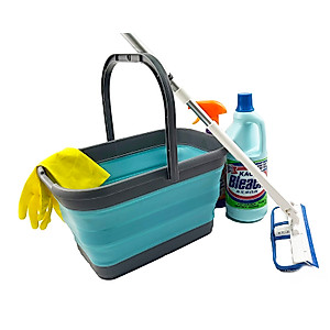 SAMMART 12L (3.1 Gallon) Collapsible Rectangular Handy Basket/Bucket/Multiuse Foldable Water Pail for Camping, Fishing (Alloy Grey + Crystal Blue (Set of 2))