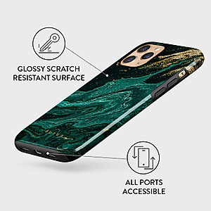 BURGA Phone Case Compatible with iPhone 11 PRO MAX - Hybrid 2-Layer Hard Shell + Silicone Protective Case -Emerald Green Jade Stone Luxury Gold Glitter Marble - Scratch-Resistant Shockproof Cover