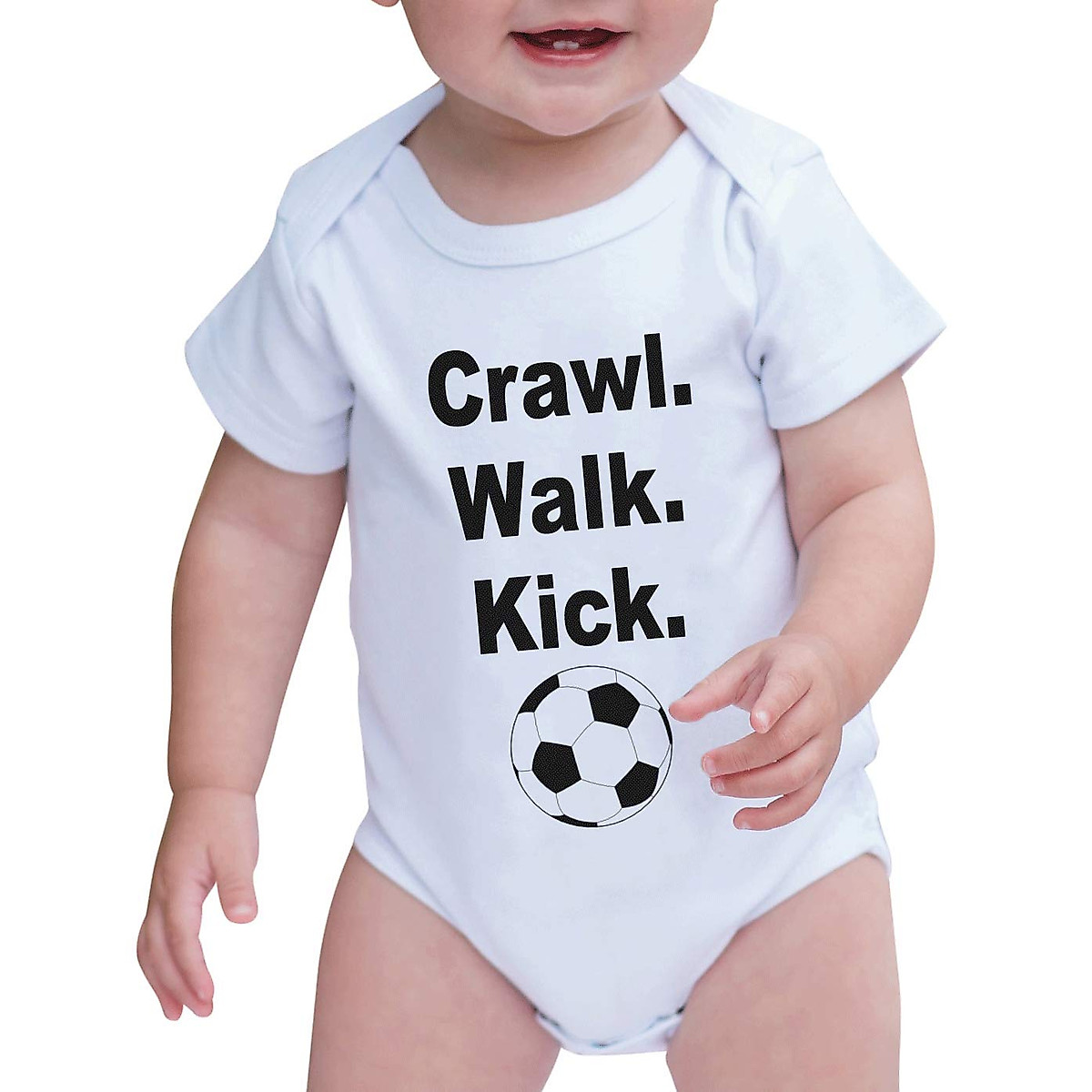 7 ate 9 Apparel Baby Boy's Crawl. Walk. Kick. Onepiece 12-18 Months Black and White