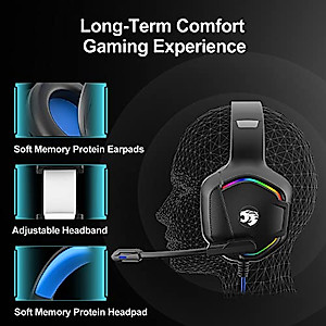Gaming Headset with Microphone for Pc, Xbox One Series X/s, Ps4, Ps5, Switch, Stereo Wired Noise Cancelling Over-Ear Headphones with Mic, RGB, for Computer, Laptop, Mac, Nintendo, Gamer (Blue)