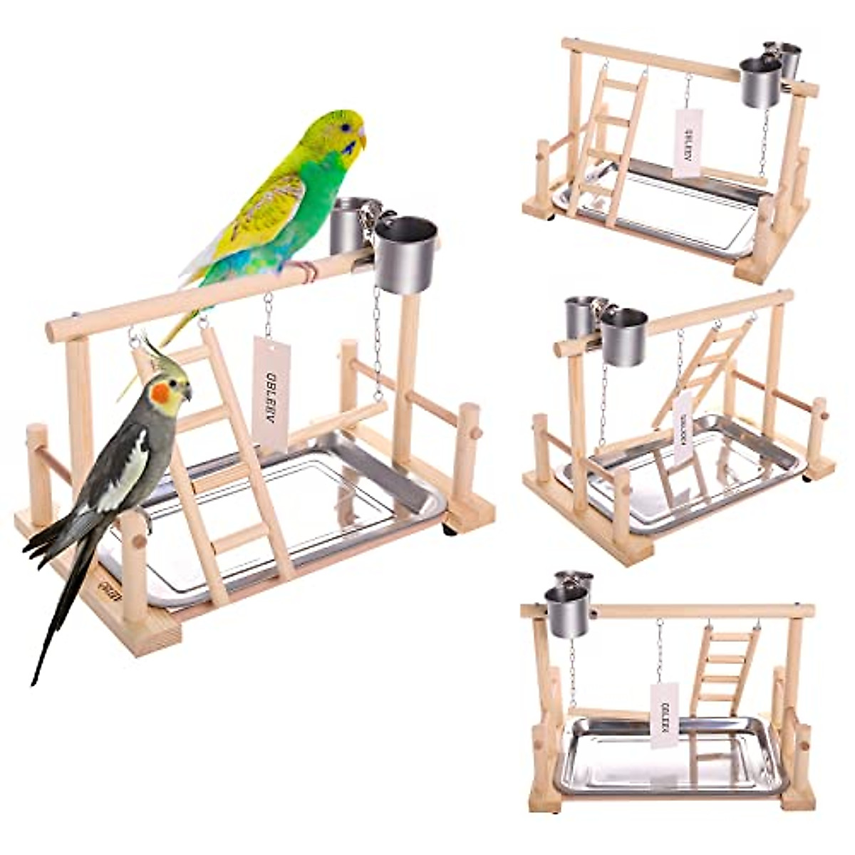 QBLEEV Bird's Stand Playground Climb Wooden Perches (Bird Stand(14.4" L * 9" W *9.7" H))