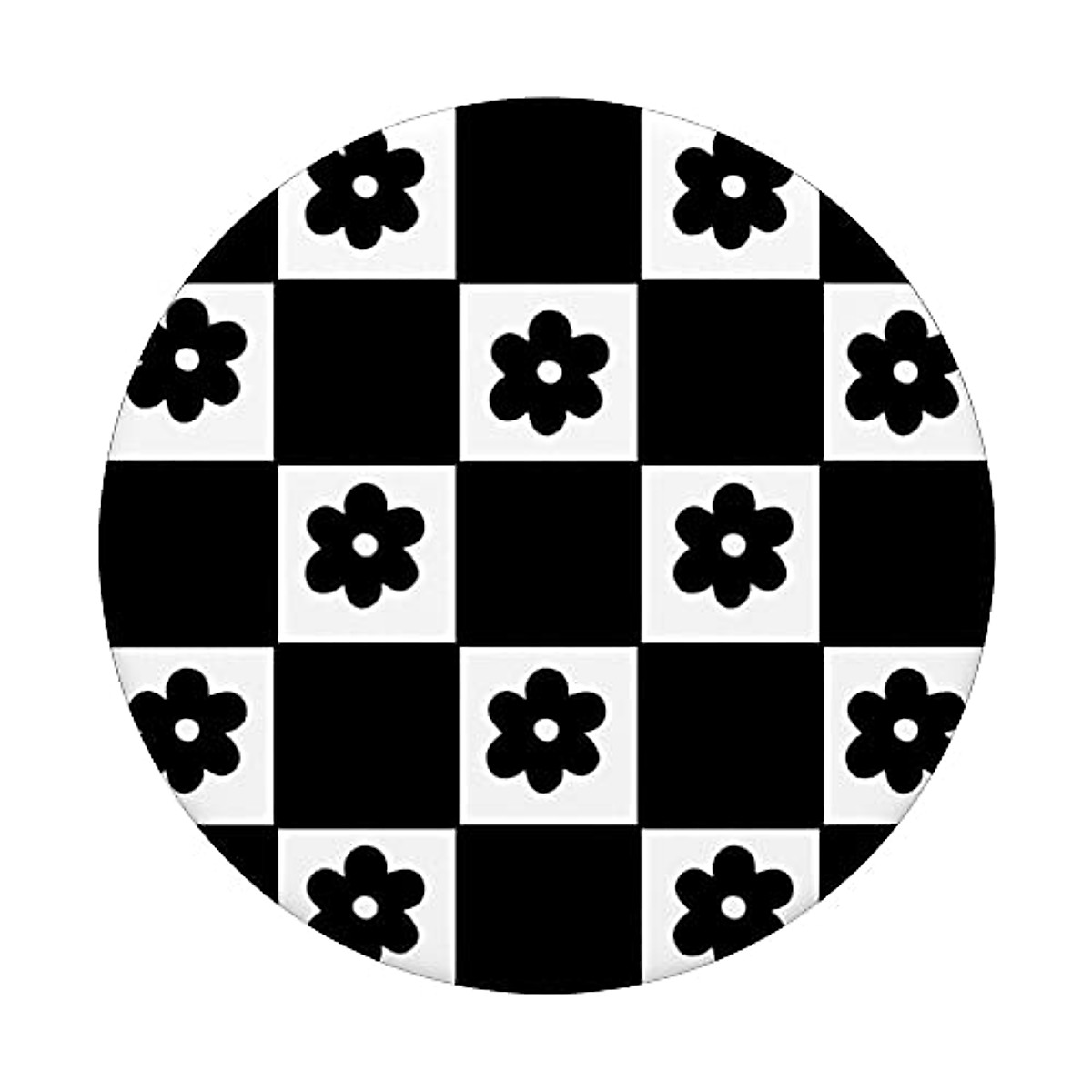 Classic Checkered Checker Checkerboard Black Flower Pattern PopSockets Swappable PopGrip