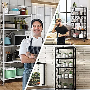 Mochubang Foldable Storage Shelves Unit, 5-Tier Folding Shelf Steel Shelving Rack Organizer Cart with Rolling Wheels for Mobile in Kitchen, Warehouse, Closet, Patio, Pantry Organization (White)