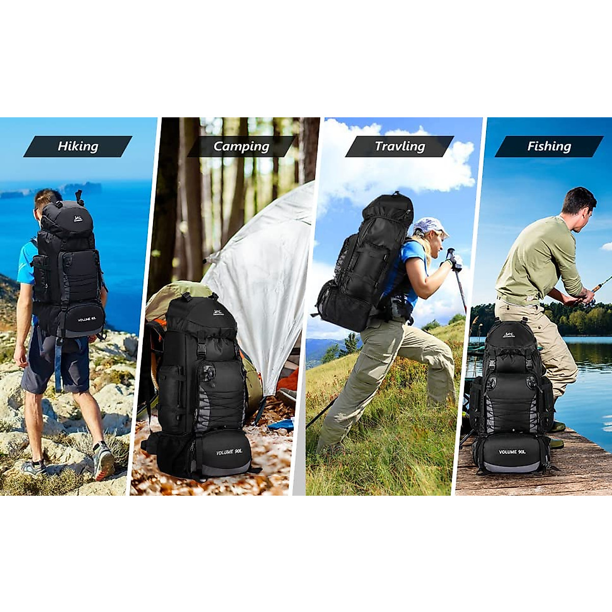 Waterproof Hiking Backpack 90L, Camping Backpack with Rain Cover, High Performance Hiking Mountaineering Backpack (deep blue)