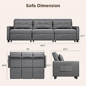 Aiho Convertible Sectional Sofa Bed, Sleeper Sofa Bed with Adjustment Backrest, 84" Pull Out Couch with Ottoman for Livingroom, Apartment, Dark Gray