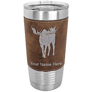 LaserGram 20oz Vacuum Insulated Tumbler Mug, Moose, Personalized Engraving Included (Faux Leather, Rustic)