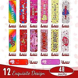 48 Pack Valentine's Day Magnetic Bookmark for Kids Women with 48 Valentine's Stickers Assorted Stationery Rewards Gifts in 12 Different Designs Book Reading Accessories Classroom Party Supplies