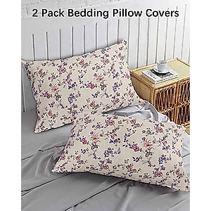 Edwiinsa Spring Floral Pillow Covers Standard Size Set of 2 20x26 Bed Pillow, Farmhouse Rustic Summer Tropical Plant Beige Plush Soft Comfort for Hair/Skin Cooling Pillowcases with Envelop Closure