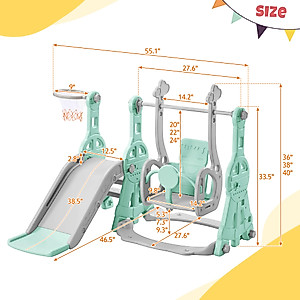 Children Slide Swing Set,Combination Activity Center Freestanding Slides Playset for Kids Indoor Toddler Climbing Stairs Toy with Basketball Hoop Game Outdoor Playground, Safe Toy for Toddler (5-in-1)