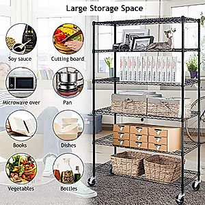 Wire Shelving Unit Storage Shelves 2100Lbs Capacity 6 Tier Metal Shelf with Wheels, NSF Adjustable Layer Rack Heavy Duty Steel Utility Shelf for Garage Kitchen Pantry Basement, Black 48"L×18"W×82"H