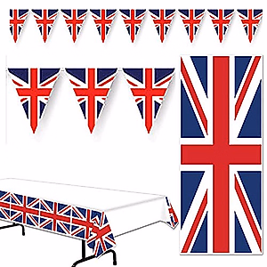 English Union Jack England UK Party Supplies Decorations Set Kit Pack Door Cover Pennant Banner Table Cover United Kingdom of Great Britain Bundle