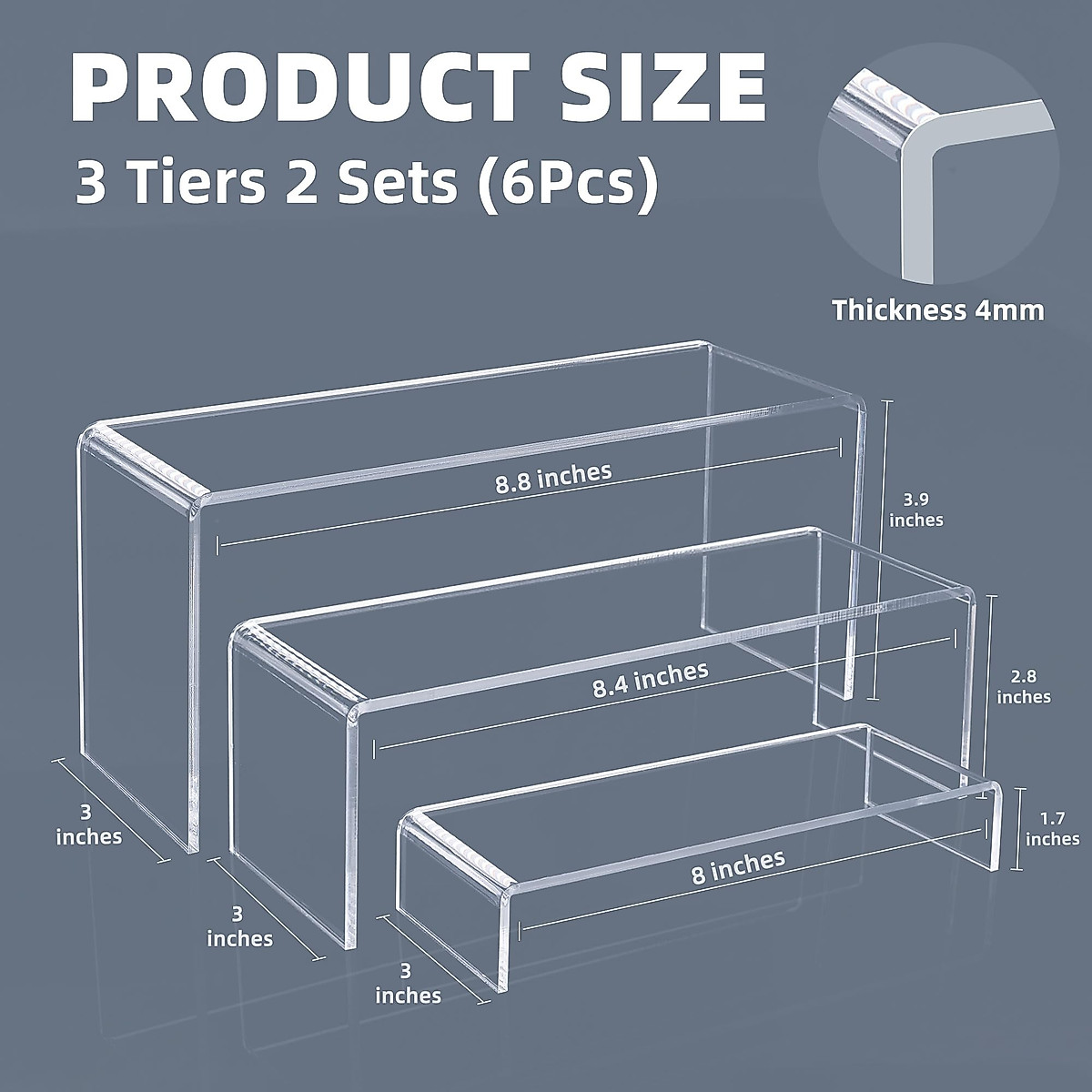 Goabroa Acrylic Display Risers, Clear Rectangle Stands Shelf for Display 6pcs