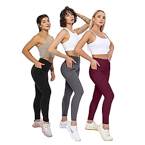 CHRLEISURE Leggings with Pockets for Women, High Waisted Tummy Control Workout Yoga Pants(5 Packs Black,Gray,Navy,Wine,JLGreen, 3XL)