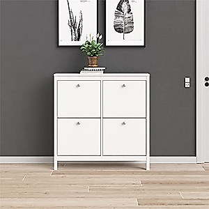 Pemberly Row Modern-Traditional Style 4 Drawer Shoe Cabinet, 16-Pair Shoe Rack Storage Organizer in White