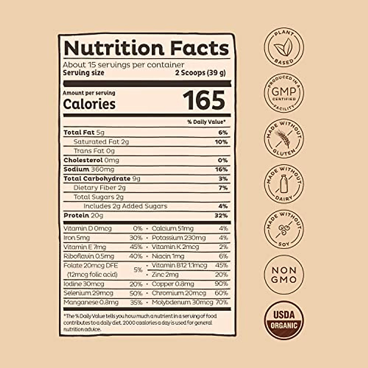 KOS Organic Plant Based Protein Powder, Chocolate Peanut Butter - Delicious Vegan Protein Powder - Keto Friendly, Gluten Free, Dairy Free & Soy Free - 1.3 Pounds, 15 Servings