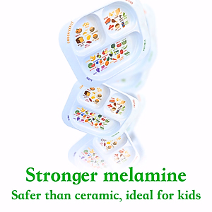 j&m Divided Portion Plate, Sections for Kids & Fussy Eaters, Learn Nutrition, Healthy Eating, Food Groups & Portion Sizes, Child-Friendly Melamine, Dishwasher-Safe